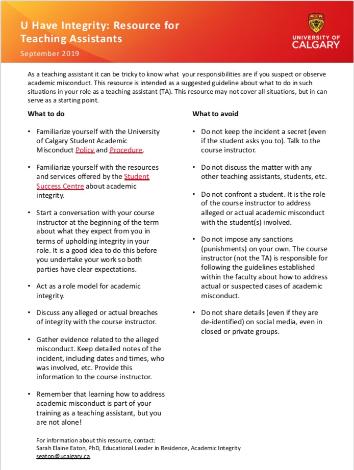 Academic Integrity: Resource for Teaching Assistants | Learning ...